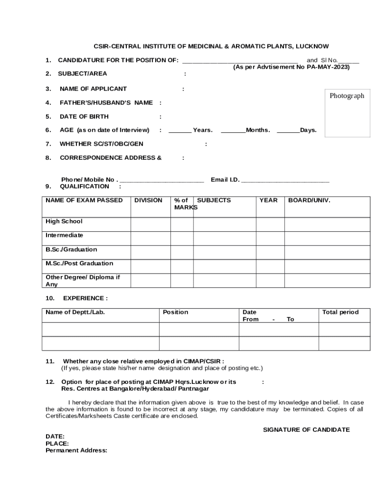 CSIR-CENTRAL INSTITUTE OF MEDICINAL AND ... Doc Template | pdfFiller