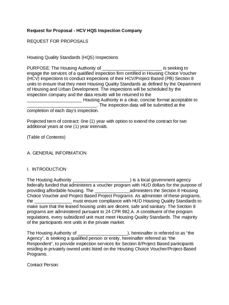 Requests for Proposals Housing Quality Standards (HQS ... Doc Template ...