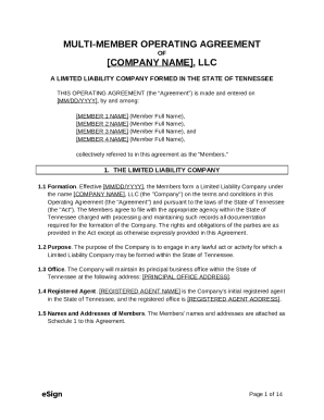 Tennessee Multi-Member LLC Operating Agreement Doc Template | pdfFiller