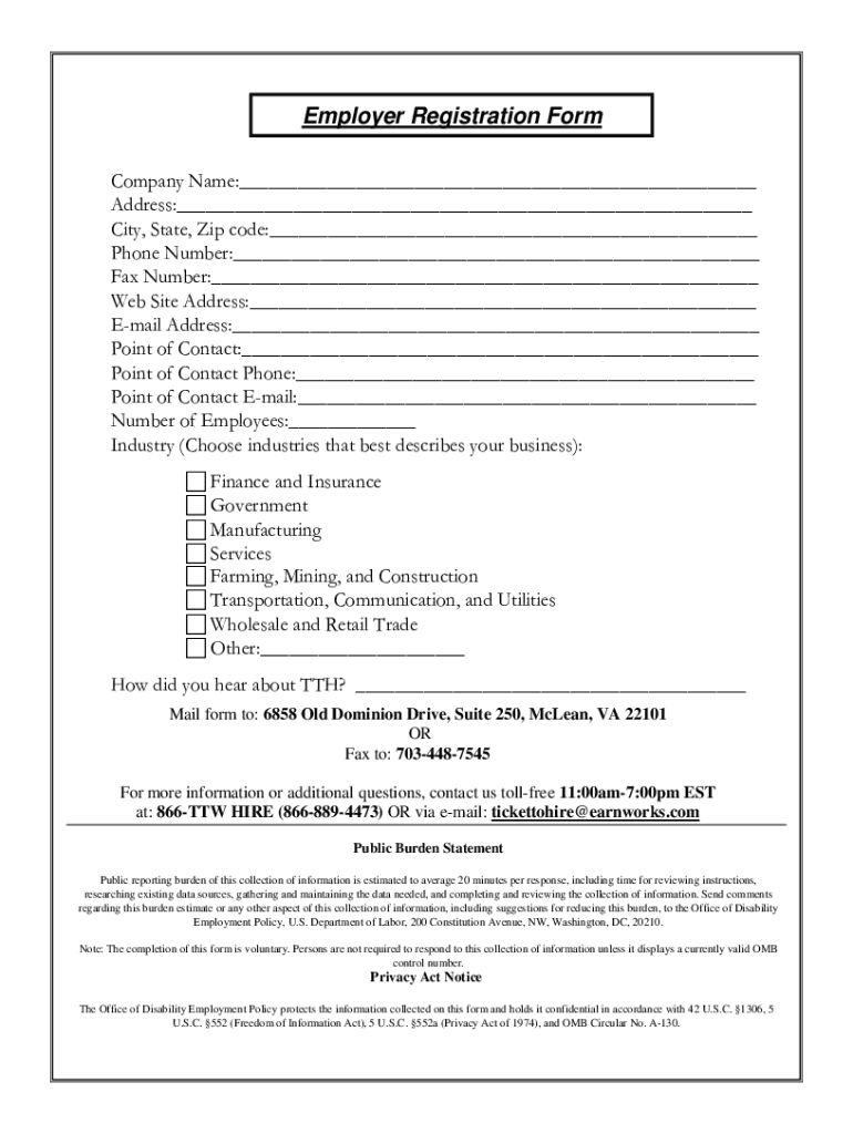 Fillable Online Employer Registration Form-revised-TTH fax postal and ...