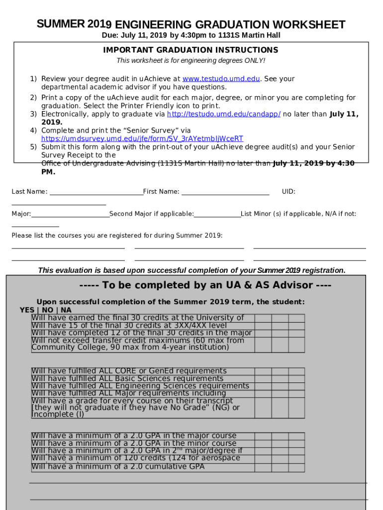 SUMMER 2019 ENGINEERING GRADUATION WORKSHEET - eng umd Doc Template ...