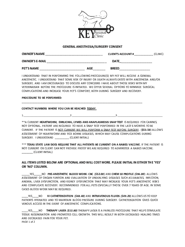 Fillable Online anesthesia / surgery / treatment consent form Fax Email Print - pdfFiller
