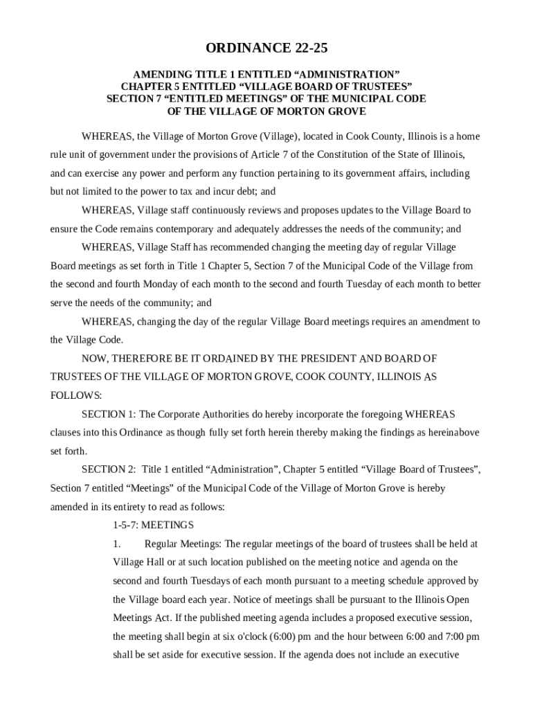 VILLAGE BOARD OF TRUSTEESCode of Ordinances ... Doc Template | pdfFiller