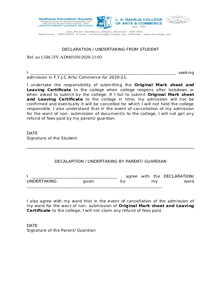 DECLARATION--for-all-FYJC-students-1.doc Doc Template | pdfFiller