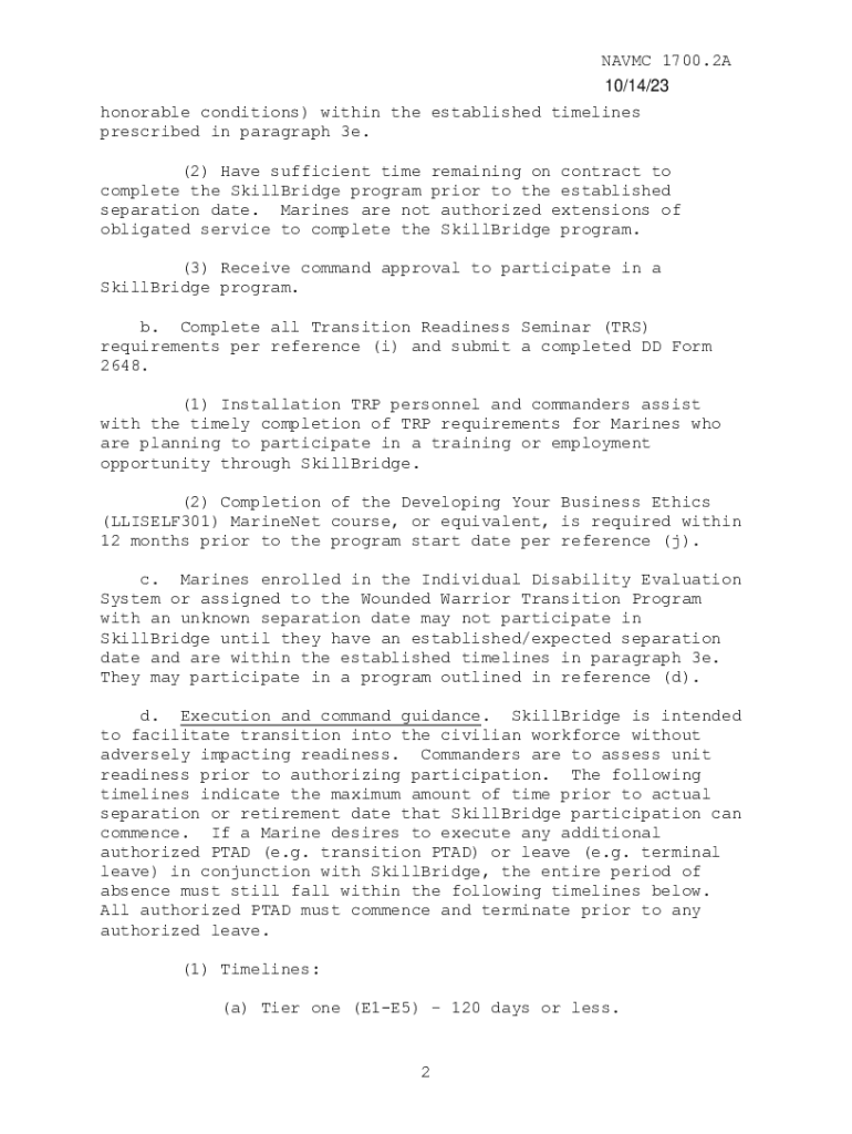 Fillable Online Commandant of the Marine Corps NAVMC 1700.2A M&RA ...