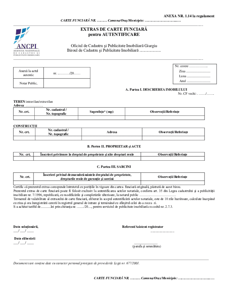 Fillable Online Extras de carte funciara pentru informare online ...