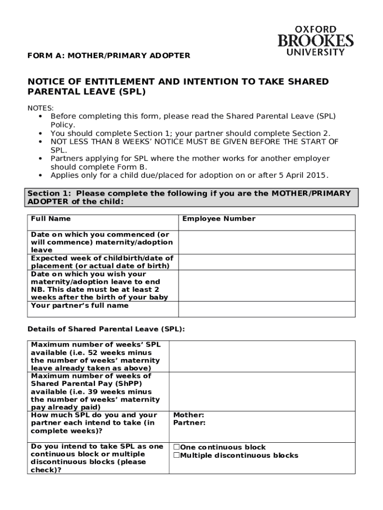 Shared Parental Leave (SPL) - HR Support - University of Oxford Doc ...