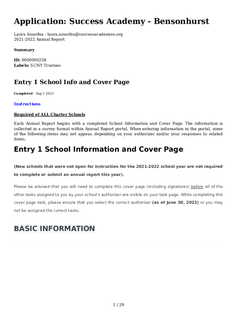 Fillable Online Success Academy Benshonhurst Charter School 2021-2022 ...