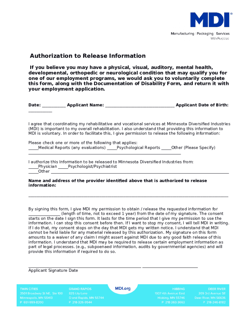 Authorization Release Ination Doc Template | pdfFiller
