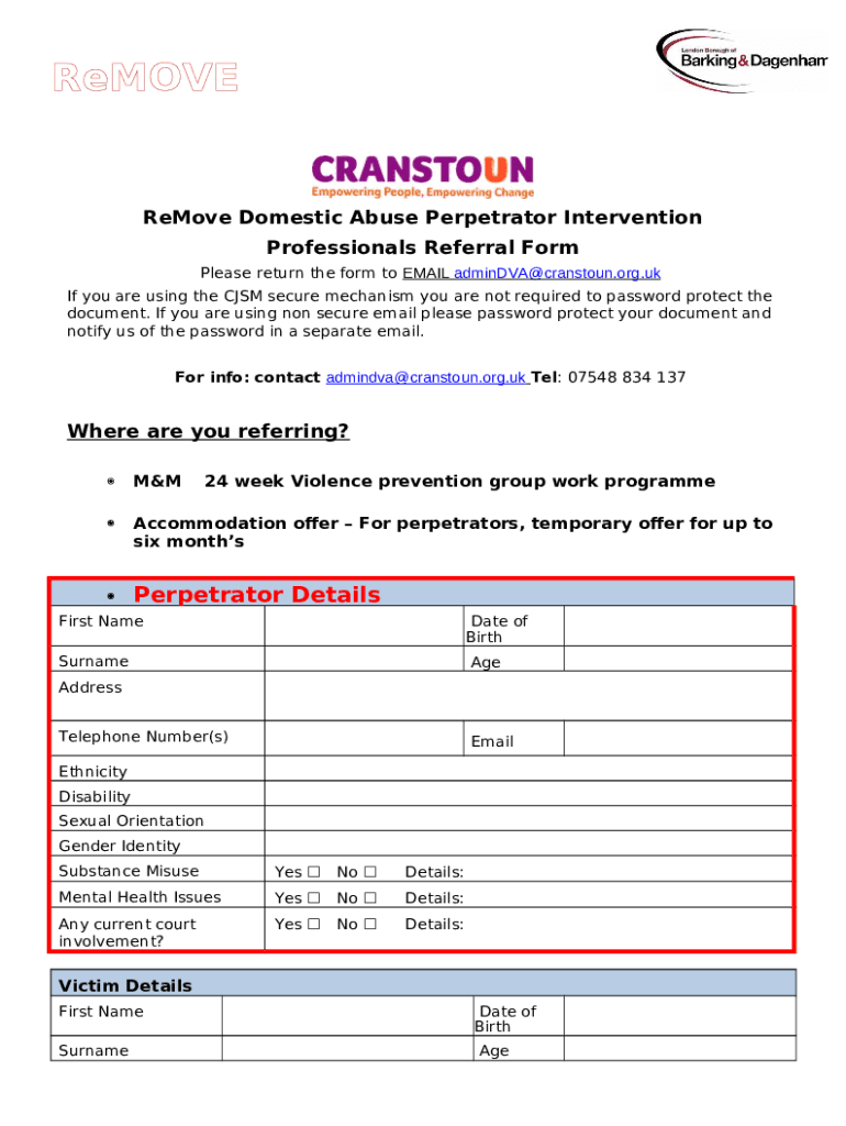 ReMove Domestic Abuse Perpetrator Intervention Doc Template | pdfFiller