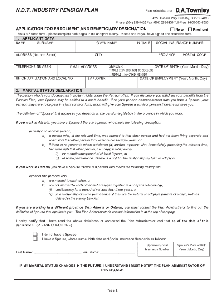 Fillable Online Pension Enrolment and Beneficiary Designation Form Fax ...