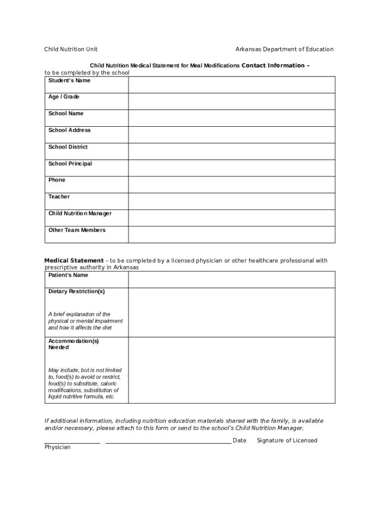 Meal Modifications in Child Nutrition Programs Doc Template | pdfFiller
