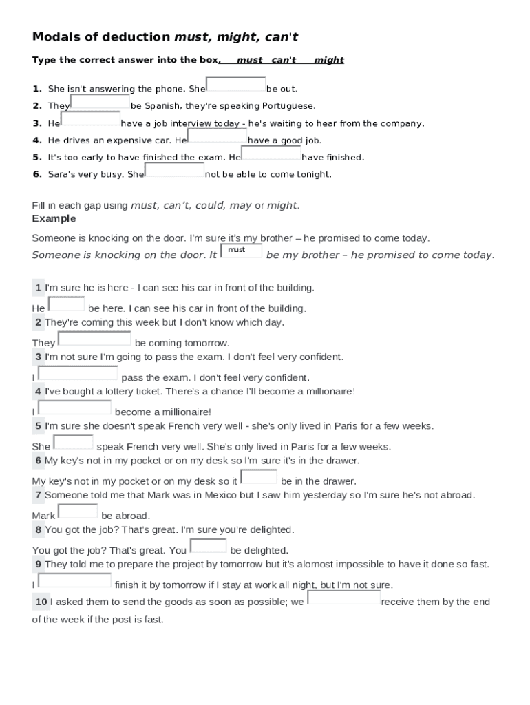 Modal verbs of deductionmust, may, might, could, can't Doc Template ...