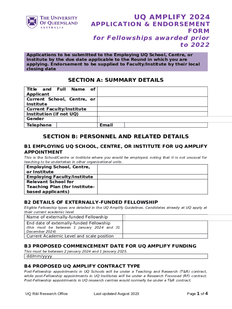 2024 UQ Amplify Application & Endorsement ( ... Doc Template | pdfFiller