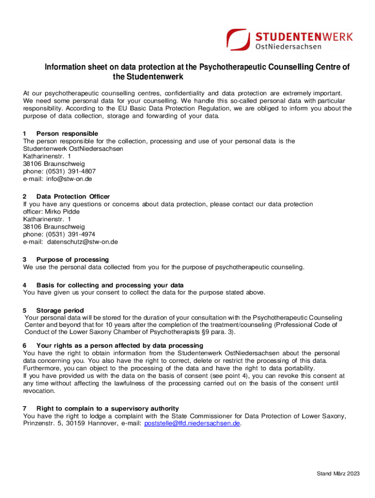 Fillable Online Information sheet on data protection at the ... Fax ...