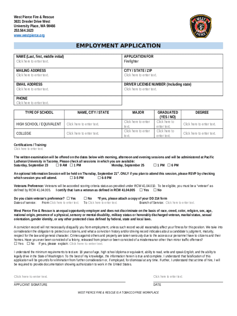 Job Application - Firefighter Paramedic Doc Template | pdfFiller