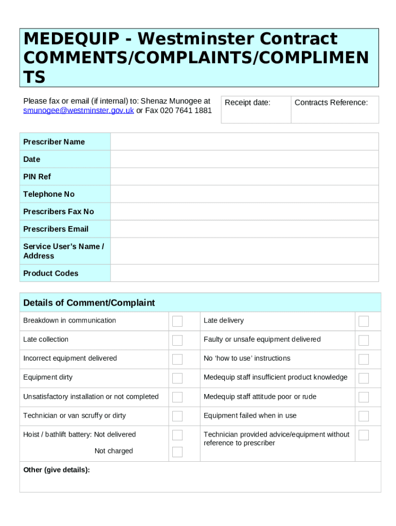 COMPLIMENTS/COMMENTS/COMPLAINTS Doc Template | pdfFiller