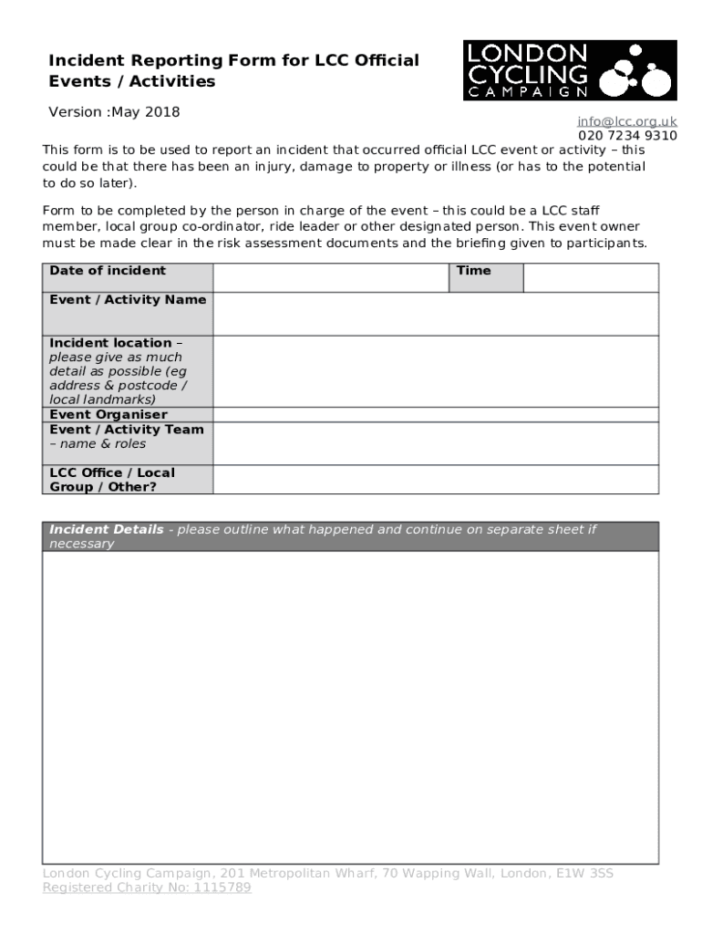 Incident Reporting for LCC Official Events / Activities Doc Template ...