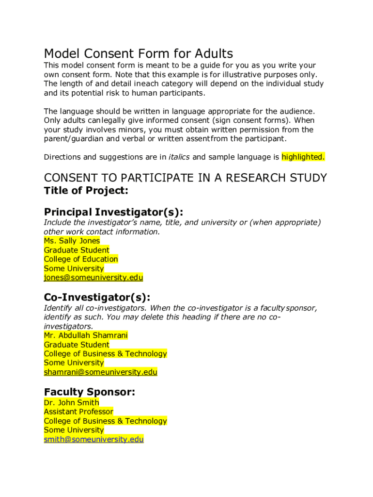 Fillable Online Standard Model/Template Consent Form Fax Email Print ...