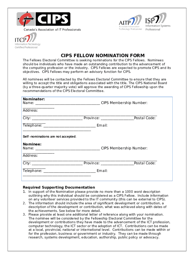 cips fellow nomination Doc Template | pdfFiller