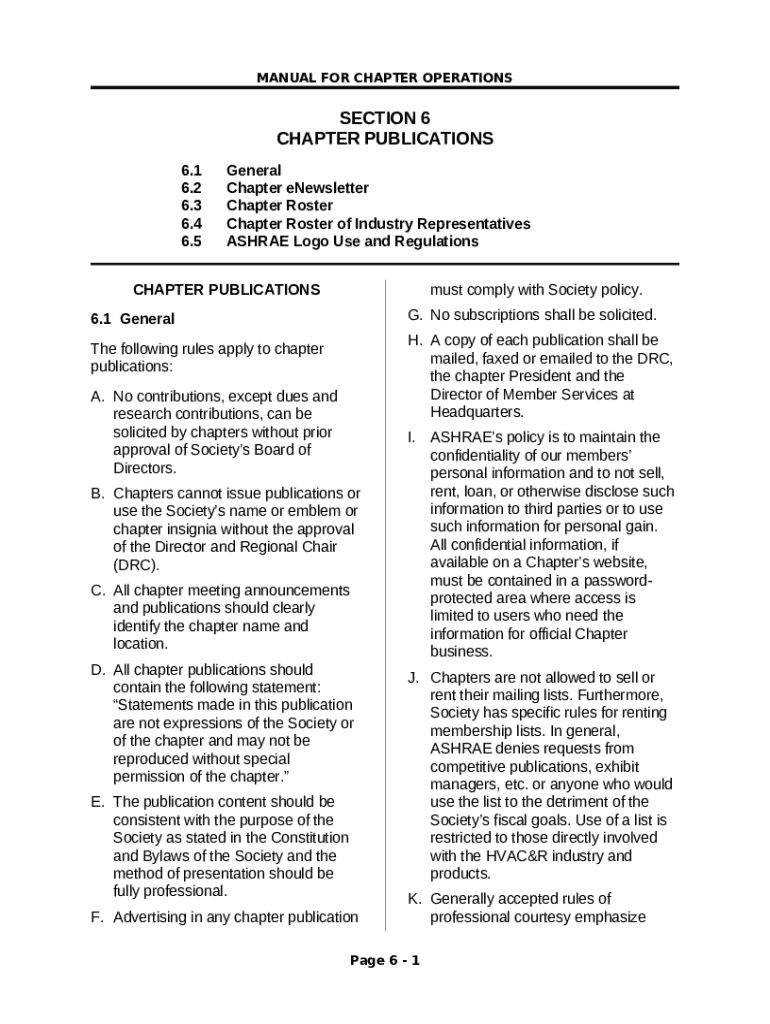 Chapter Publications (Section 6) Doc Template | pdfFiller