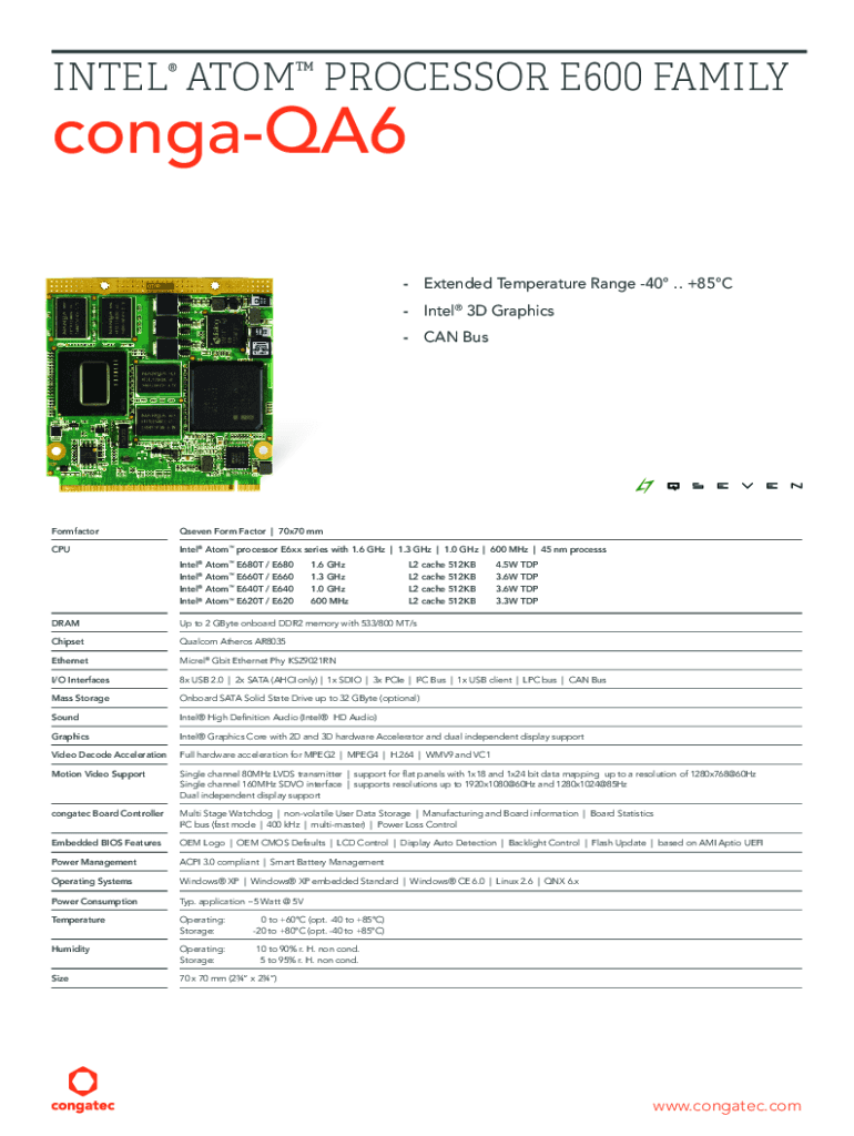 Fillable Online Datasheet conga-QA6 - Qseven Form Factor. Datasheet Qseven Fax Email Print ...