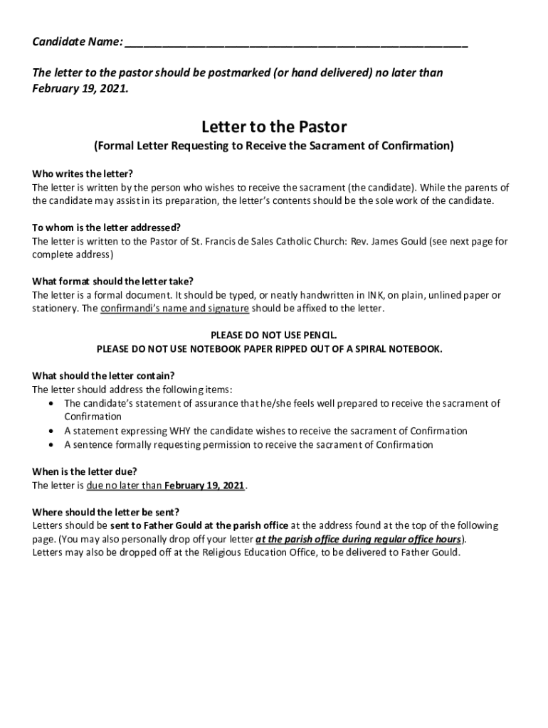 Fillable Online Letter to the Pastor - Saint Francis DeSales Fax Email Print - pdfFiller