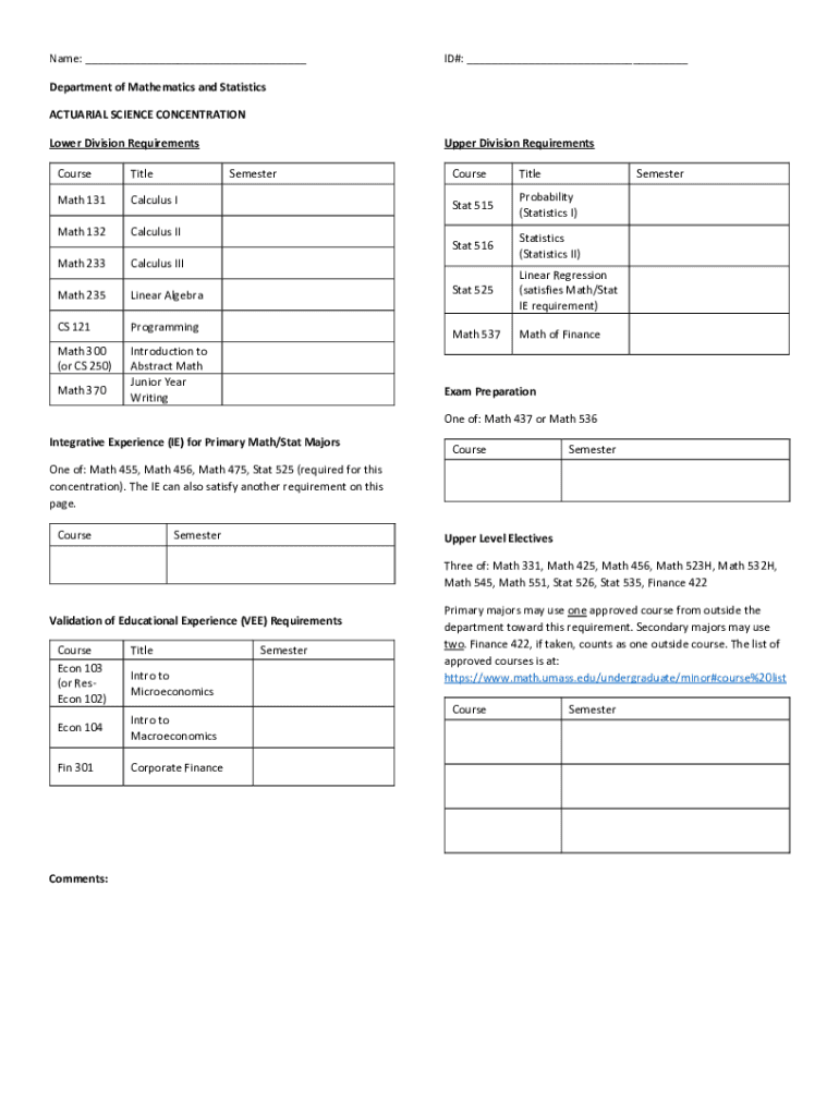 Fillable Online Actuarial Science Suggested Course Sequence (Updated ... Fax Email Print - pdfFiller