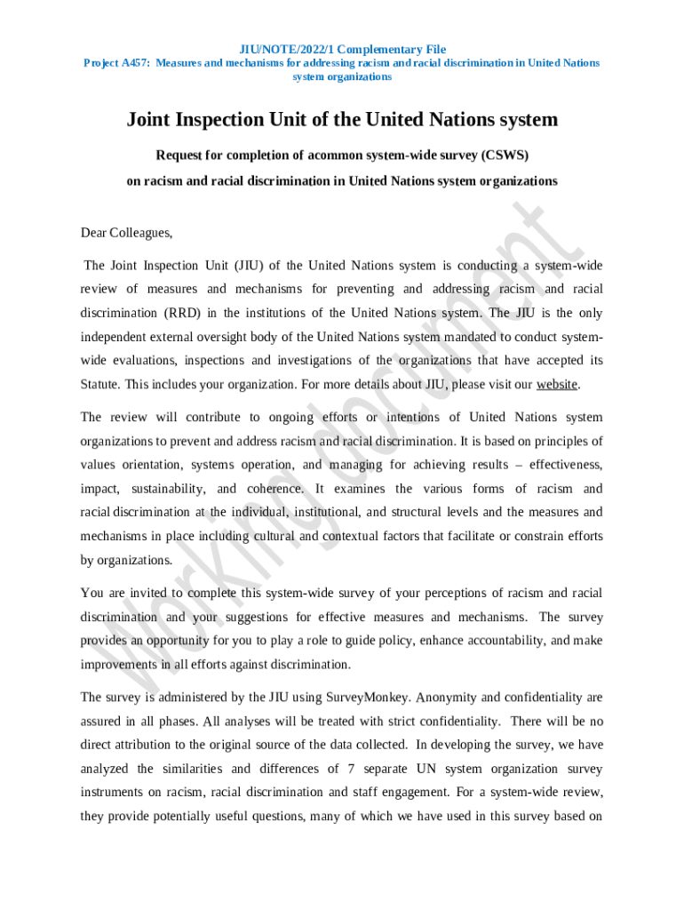 Joint Inspection Unit of the United Nations system Doc Template | pdfFiller