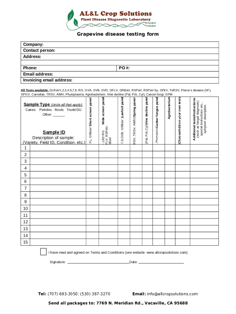 Grapevine Sample Submission Doc Template | pdfFiller