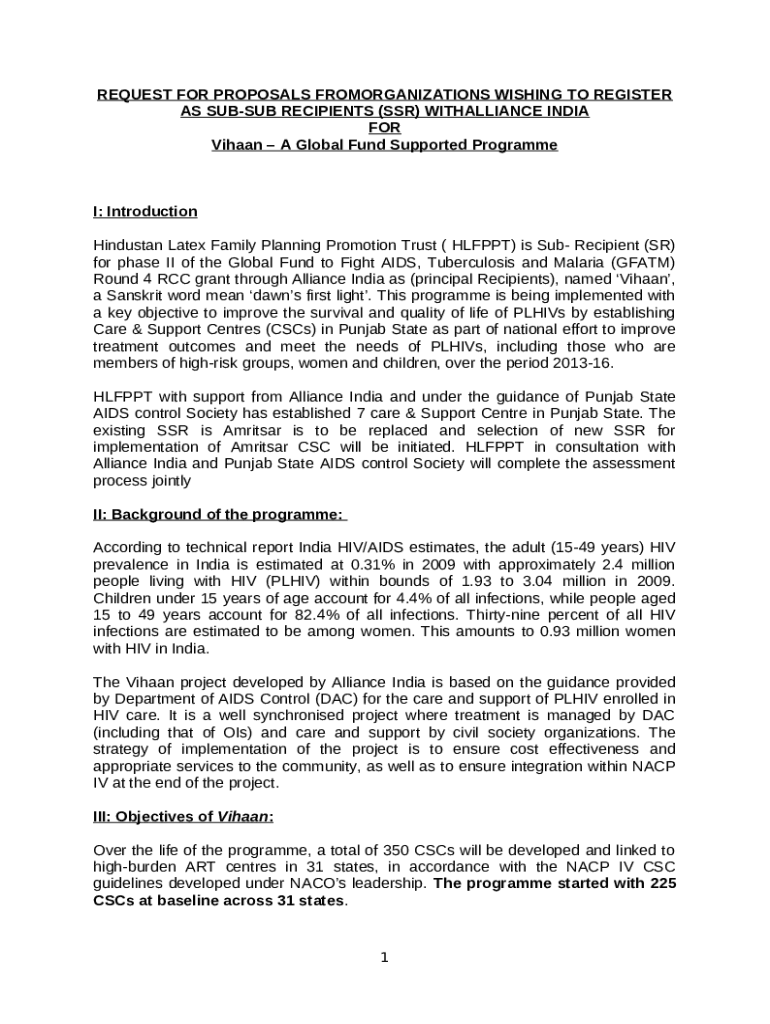 RFP for organizations wishing to register as sub ... Doc Template ...