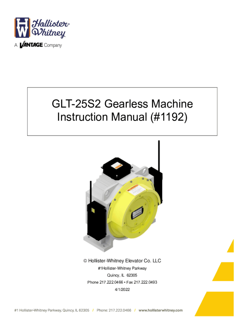 Fillable Online GLT-25S2 Gearless Machine Instruction Manual (#1192 ...