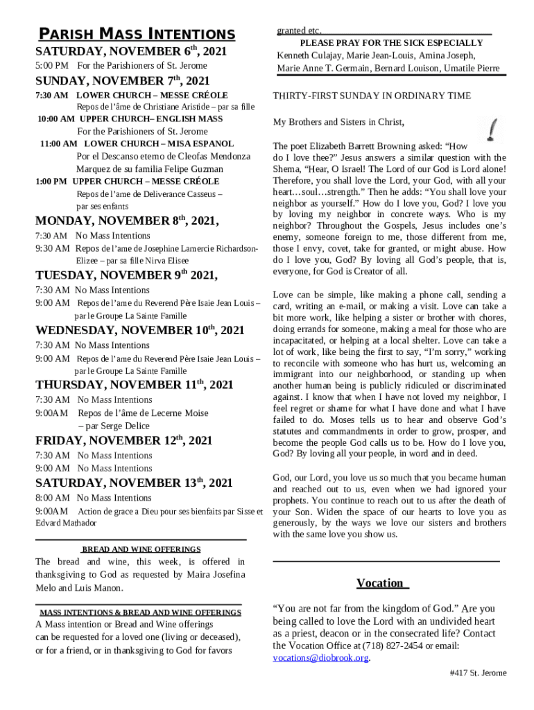 Parish Mass Intentions SATURDAY, NOVEMBER 6 th , 2021 Doc Template ...