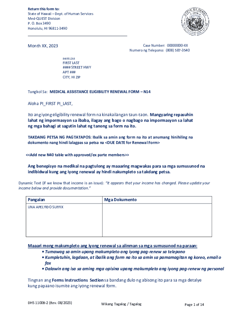 Fillable Online medical assistance eligibility renewal form - Hawaii ...