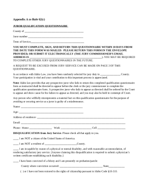 Juror Qualification Questionnaire - isc idaho Doc Template | pdfFiller