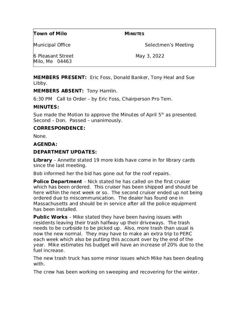 MEMBERS PRESENT:Eric Foss, Donald Banker, Tony Heal and Sue Libby Doc ...