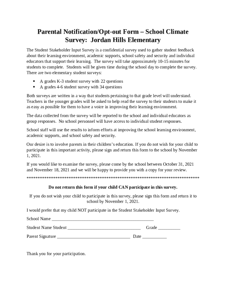 Parental Notification/Opt-out School Climate Survey:Jordan Hills ...