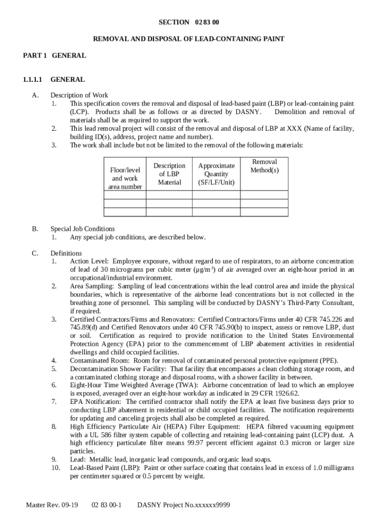 DASNY Standard Lead Abatement Specification Doc Template | pdfFiller