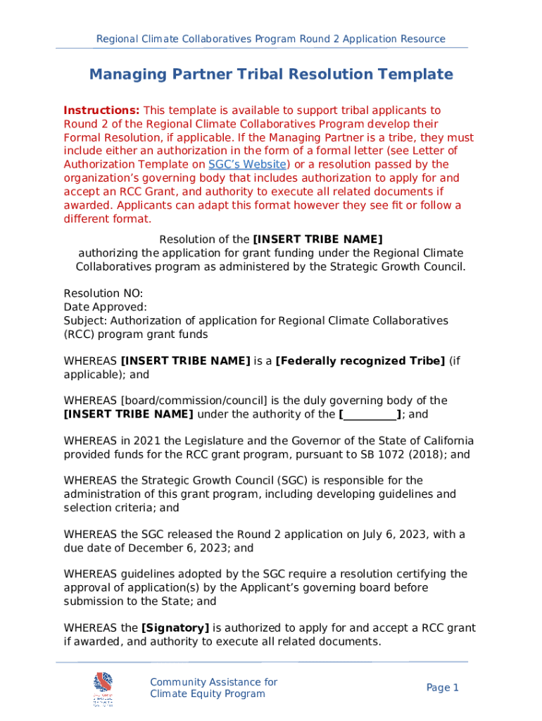 RCC Round 2 Tribal Resolution Template - sgc ca Doc Template | pdfFiller