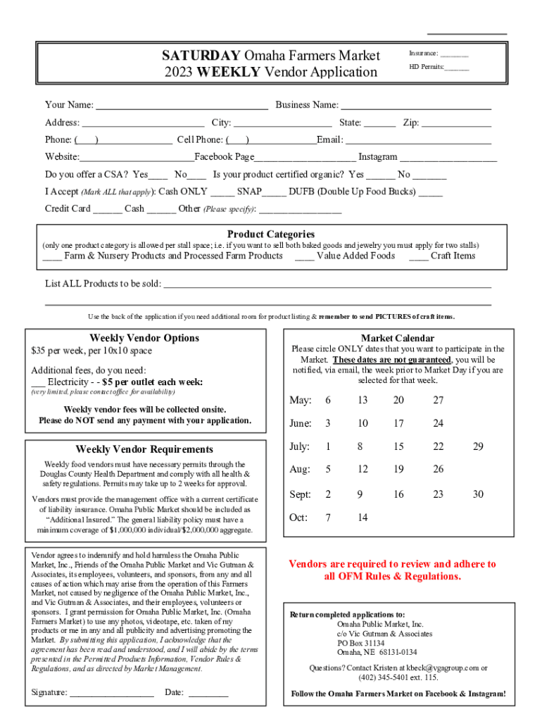 Fillable Online Omaha Farmers Market - The Old Market District in Omaha ...