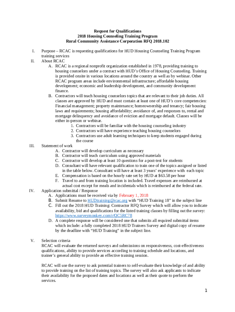 HUD Training RFQ Doc Template | pdfFiller