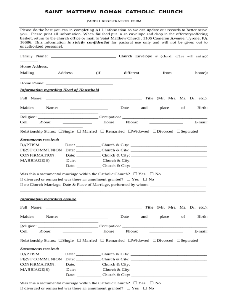 Register Print - St. Matthew Catholic Church Doc Template | pdfFiller