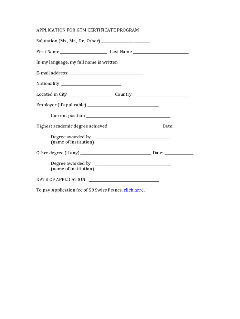 Fillable Online application for gtm certificate program Fax Email Print ...