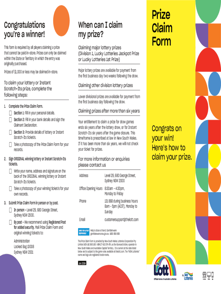 Fillable Online The Lott Prize Claim Form Nsw Fax Email Print - pdfFiller