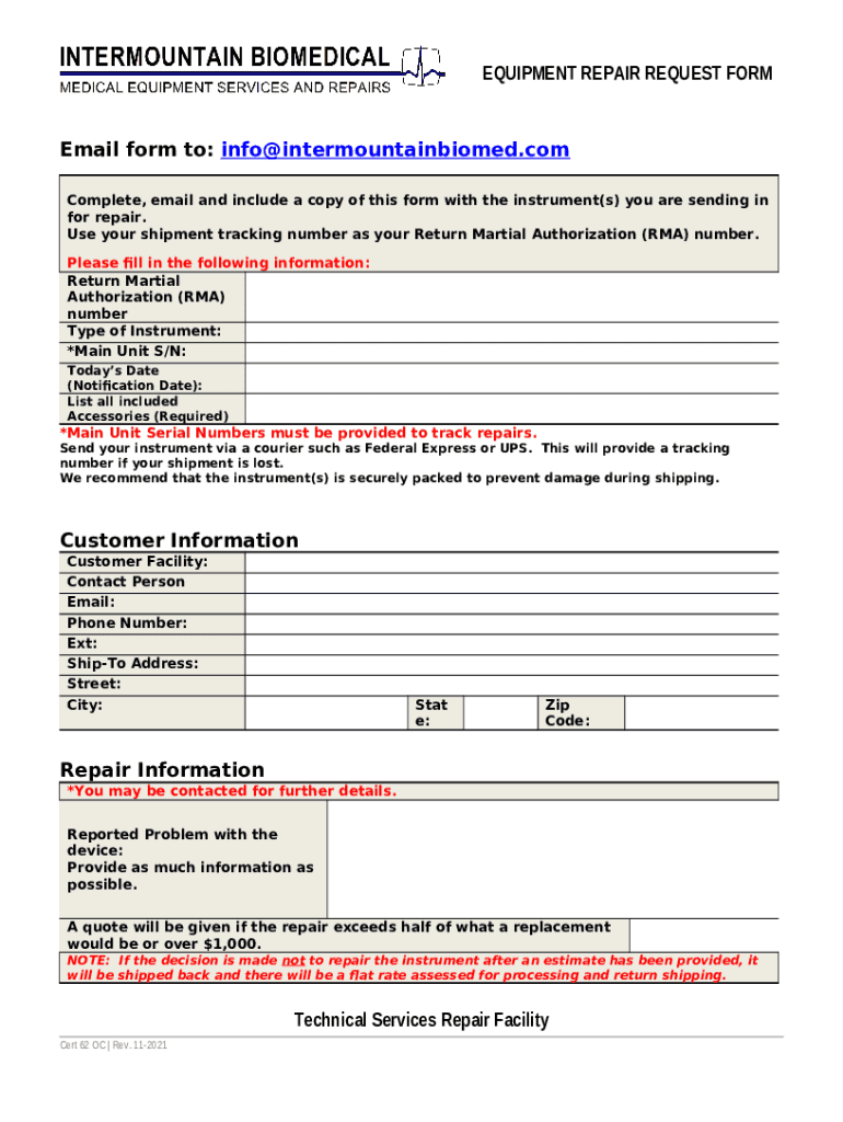 Equipment Repair Request Template Doc Template Doc Template | pdfFiller