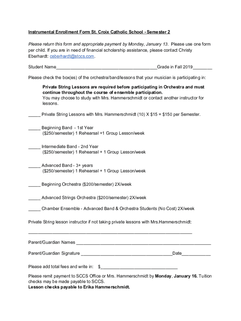 Fillable Online Semester 2 Please return this form and ap Fax Email ...