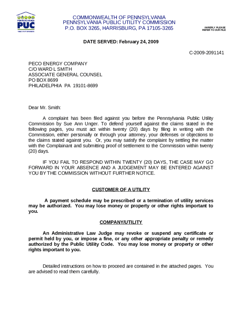 notice for PECO ENERGY CO.. al Complaint Notice for Peco Energy Co Doc ...