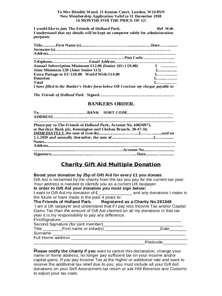 Charity Gift Aid Multiple Donation Doc Template | pdfFiller