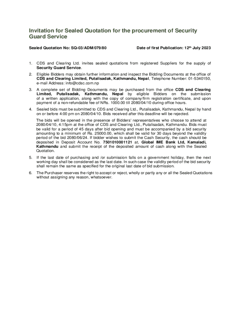 Fillable Online Invitation for Sealed Quotation for the procurement of ... Fax Email Print ...