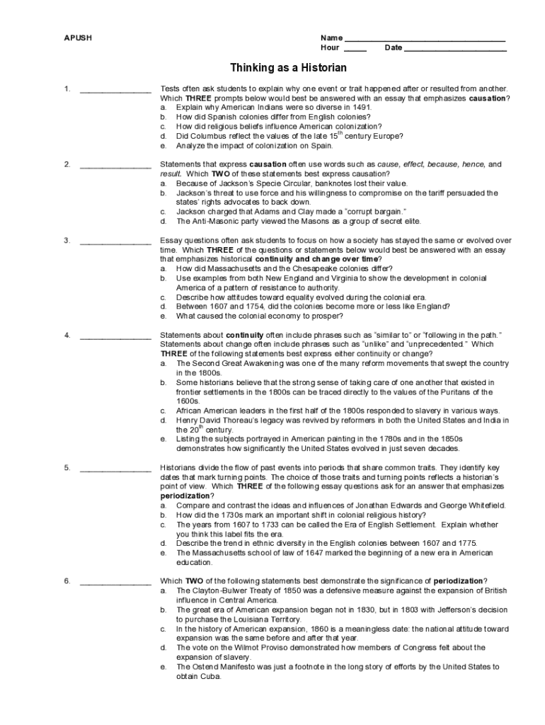 Fillable Online Thinking as a Historian Worksheet (Combined wiith ...